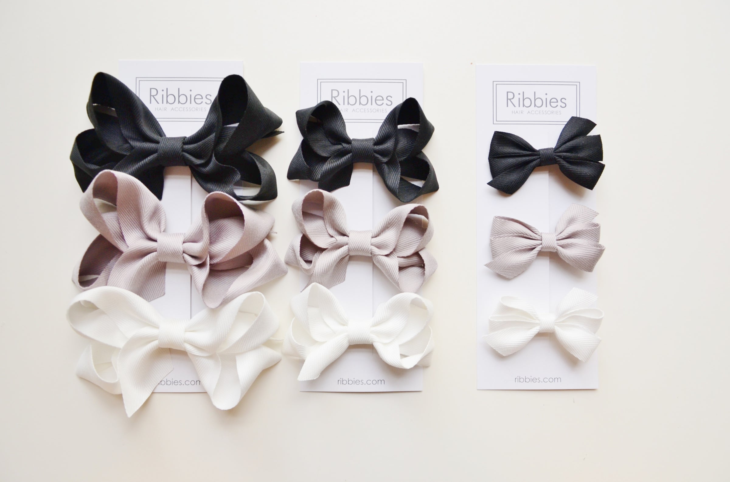 Set of 3 Medium Triple Bows - Black, Grey & White | Ribbies Hair ...