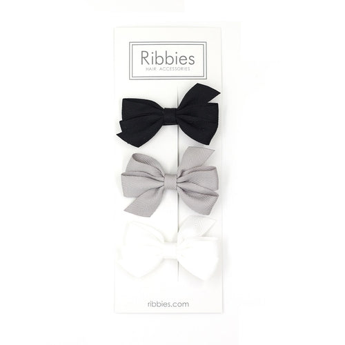 Set of 3 Medium Triple Bows - Black, Grey & White | Ribbies Hair ...